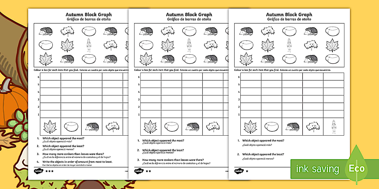 Autumn Count and Graph Worksheet / Worksheet English/Spanish