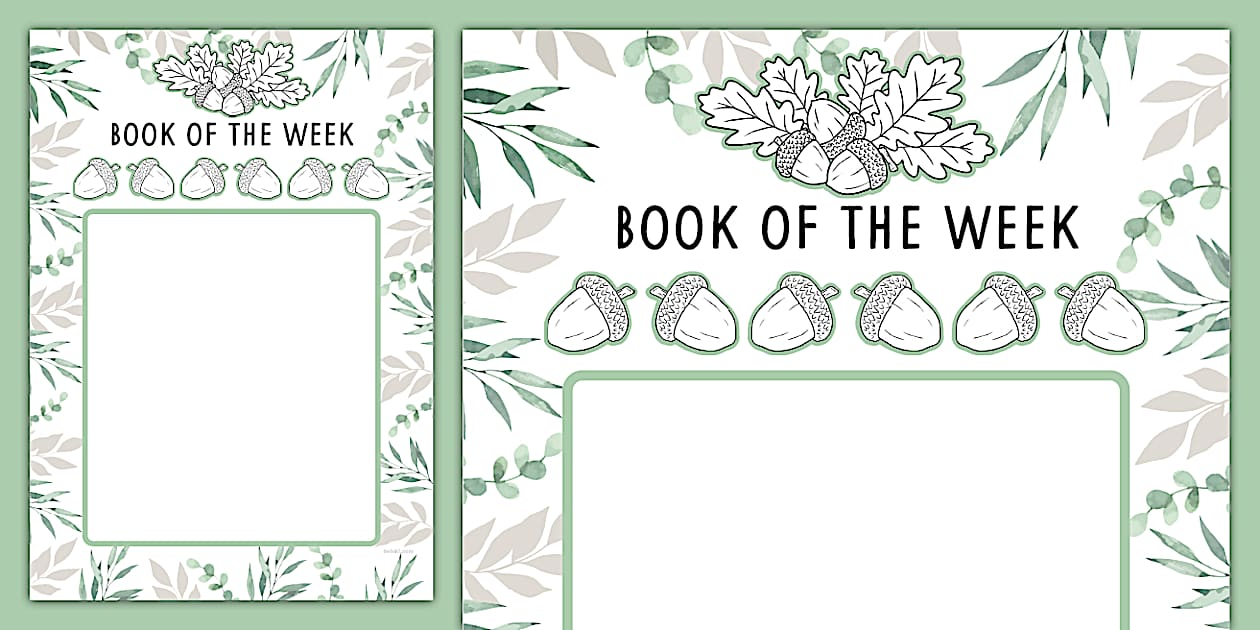 Muted Botanical Themed Acorn Book of the Week Display Poster