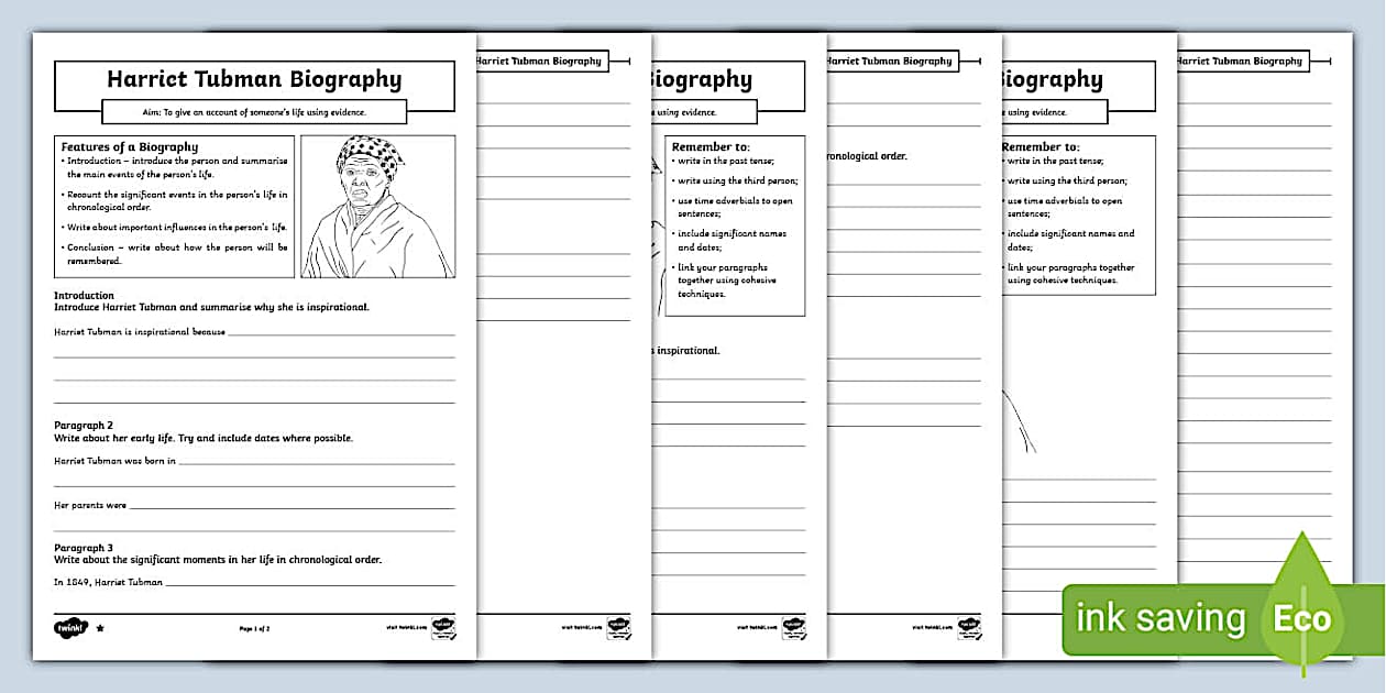 Harriet Tubman Biography Writing Frame