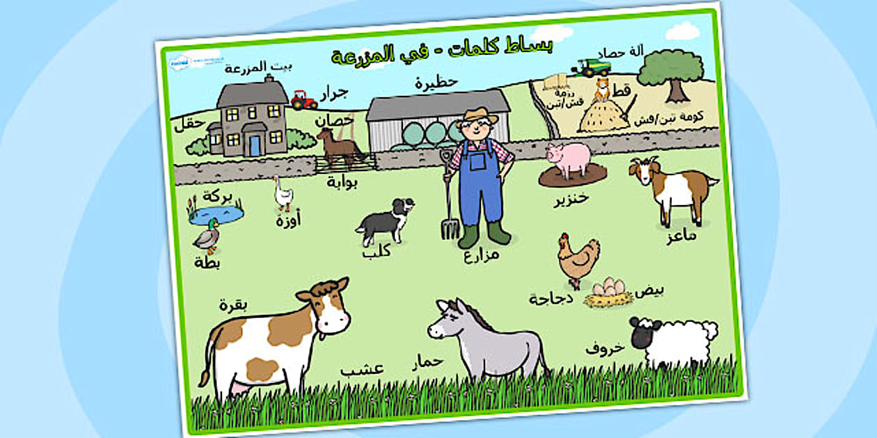 Editable On the Farm Scene Word Mat Arabic (teacher made)