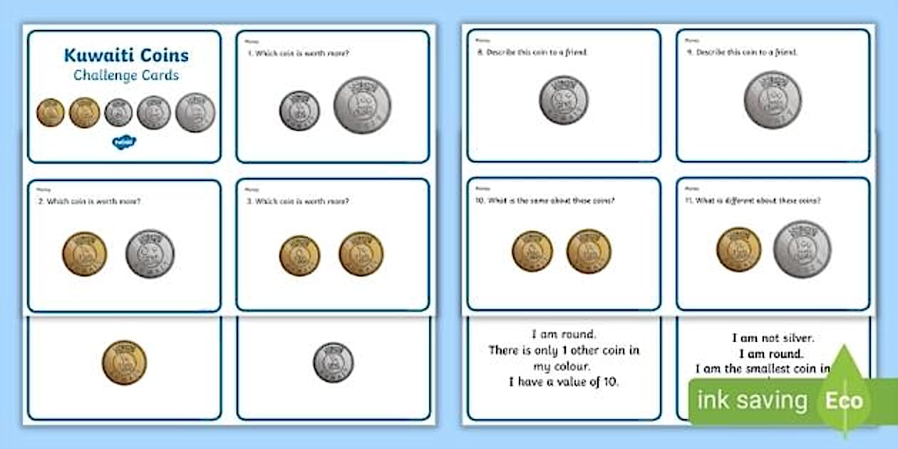 Year 1 Kuwaiti Coins Challenge Cards - Kuwait Money - Twinkl