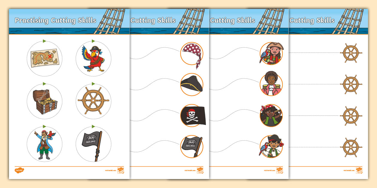 Pirate Themed Scissor Skills Worksheet / Worksheet Pack