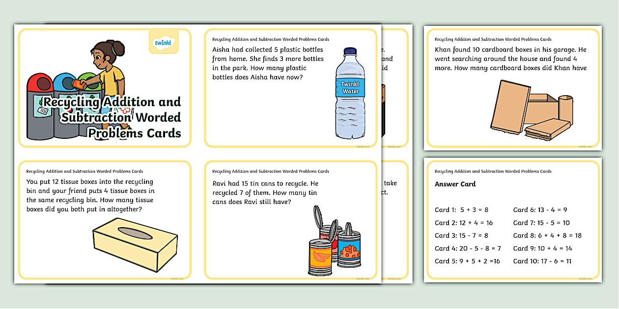 National Recycling Week Addition and Subtraction Cards