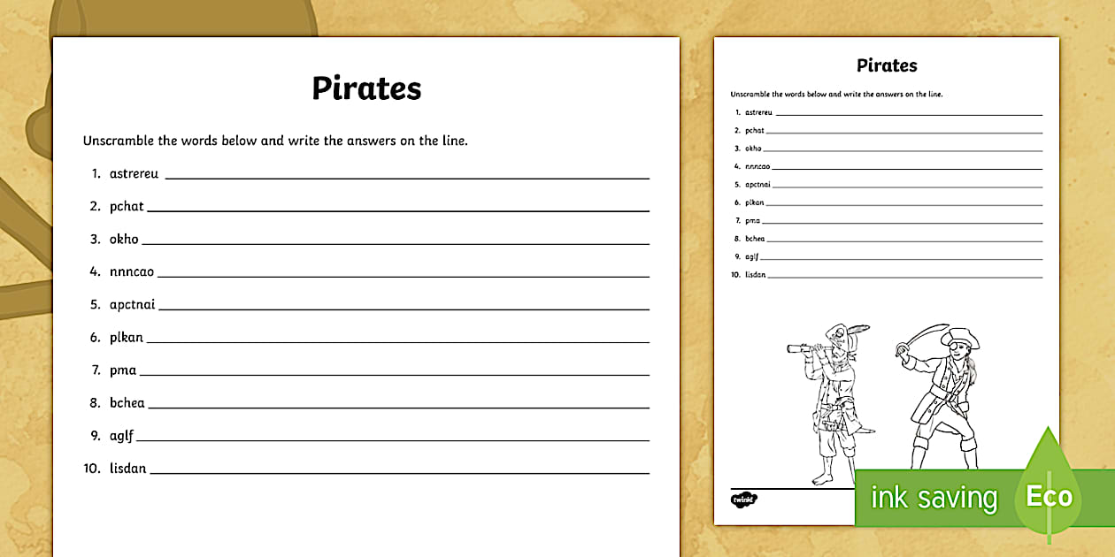 Pirates Word Unscramble