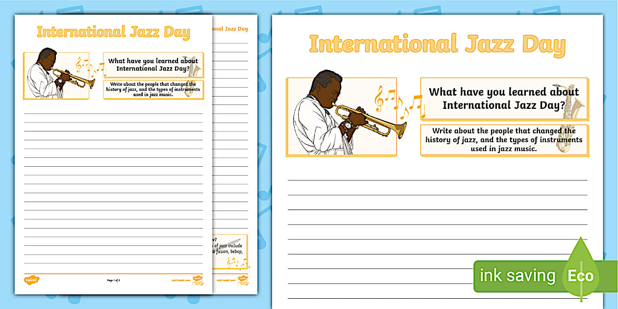 International Jazz Day Writing Worksheet – Twinkl