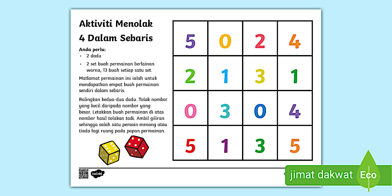 Permainan Menolak 4 Dalam Sebaris- Permainan Matematik Tolak