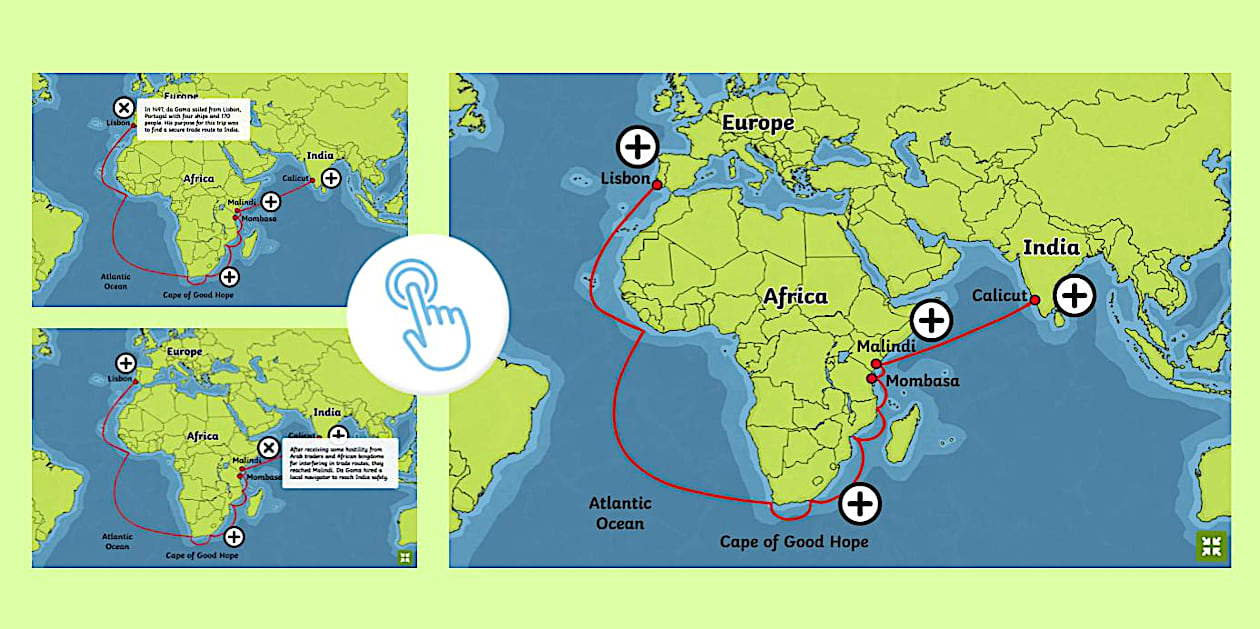 Map of Vasco da Gama's Voyage | Year 4 History | Twinkl