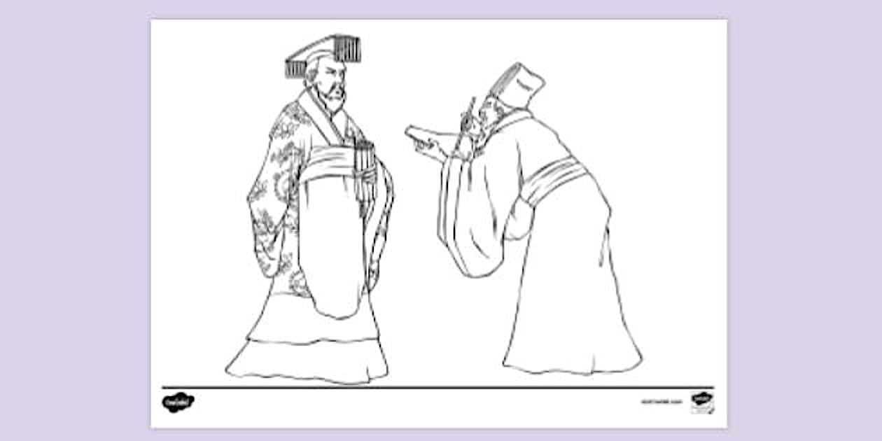 Cheng Tang with priest colouring sheet | Colouring Sheets