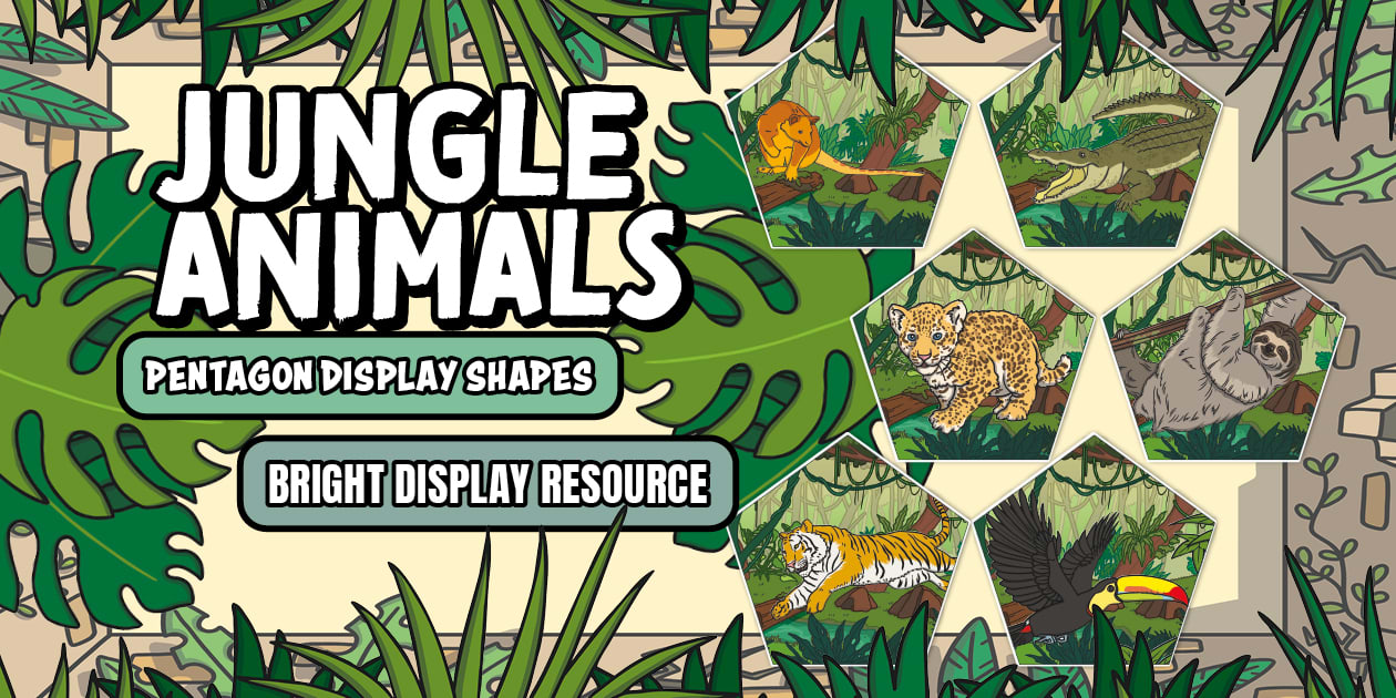 Jungle Animals Pentagon Display Shapes