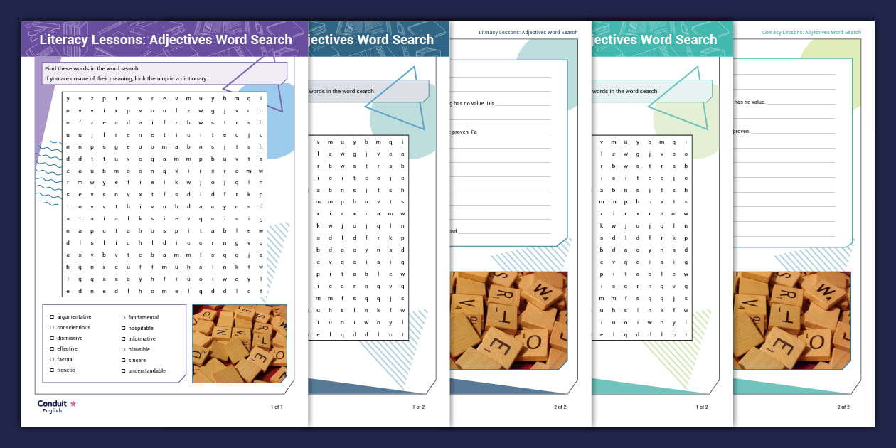 Literacy Lessons: Adjectives Word Search - Twinkl