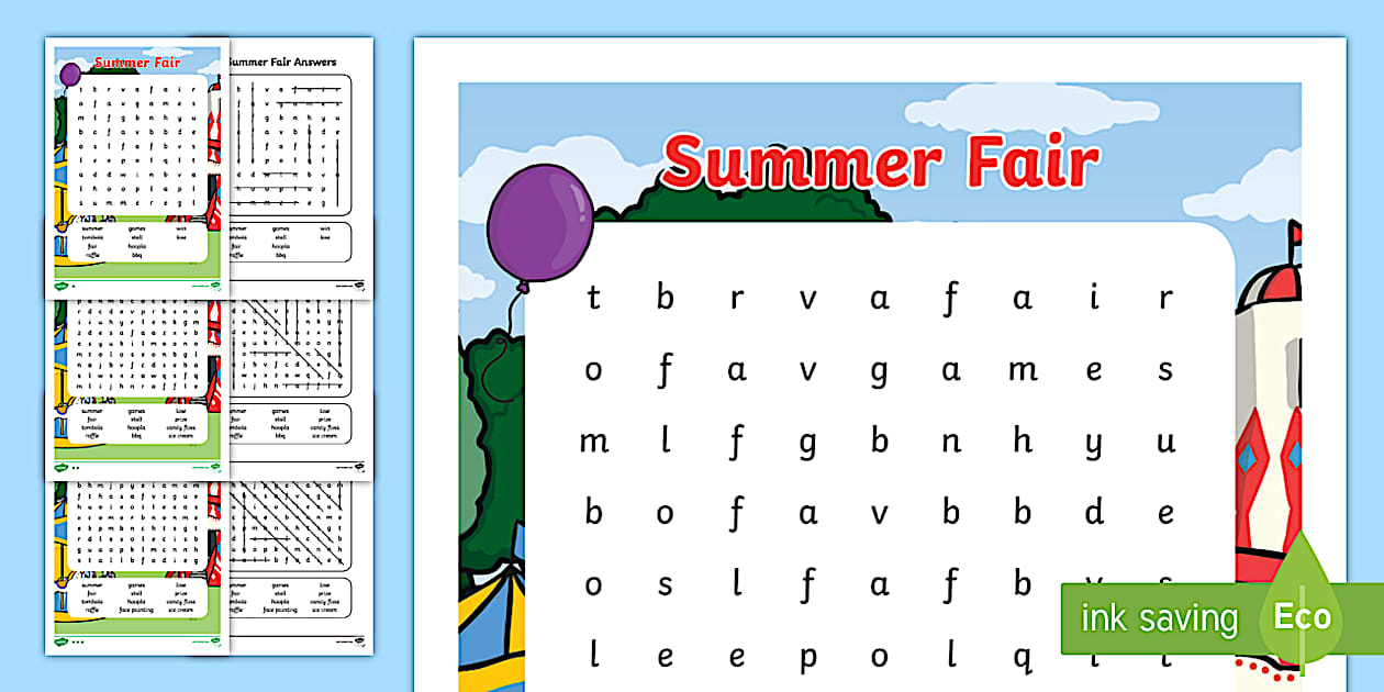 Summer Fair Word search | Fair Word Search (Teacher-Made)