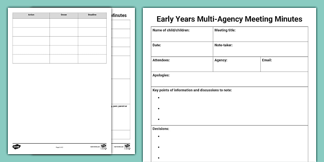 Early Years Multi-Agency Meeting Minutes Template - Twinkl