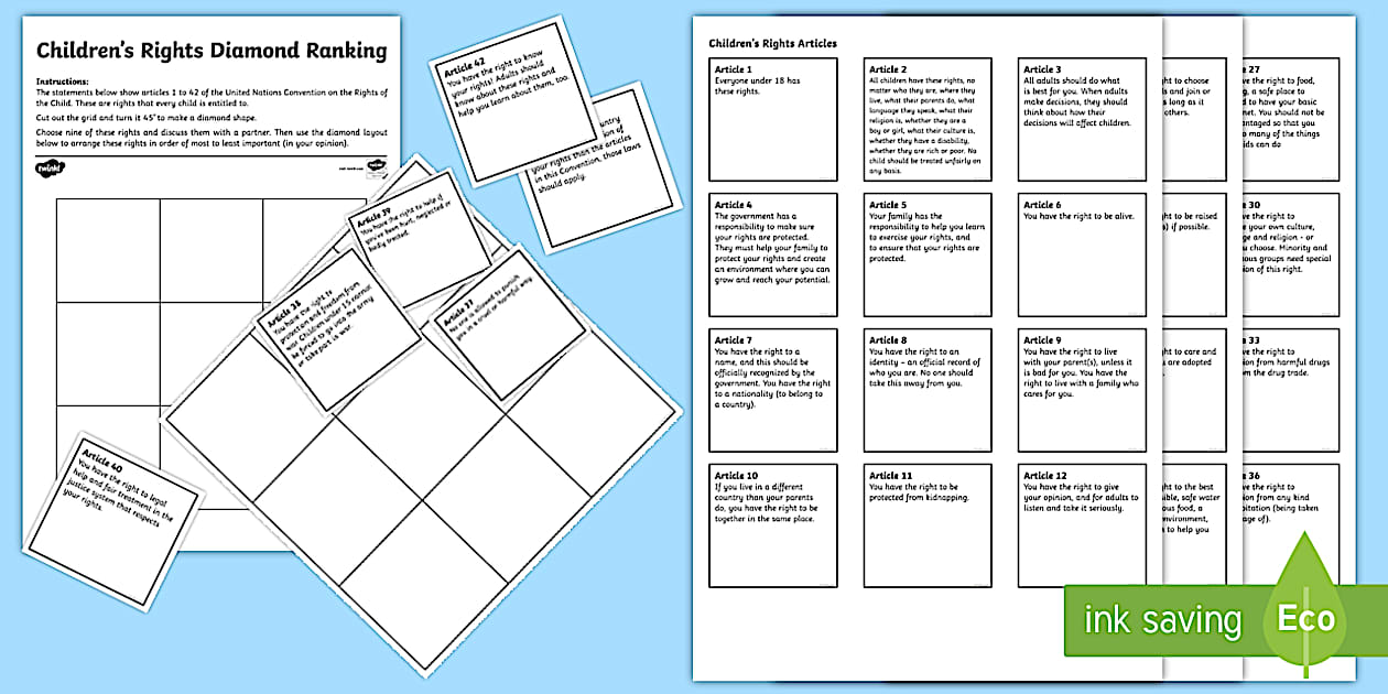 Editable Children's Rights Diamond Ranking Activity - Twinkl