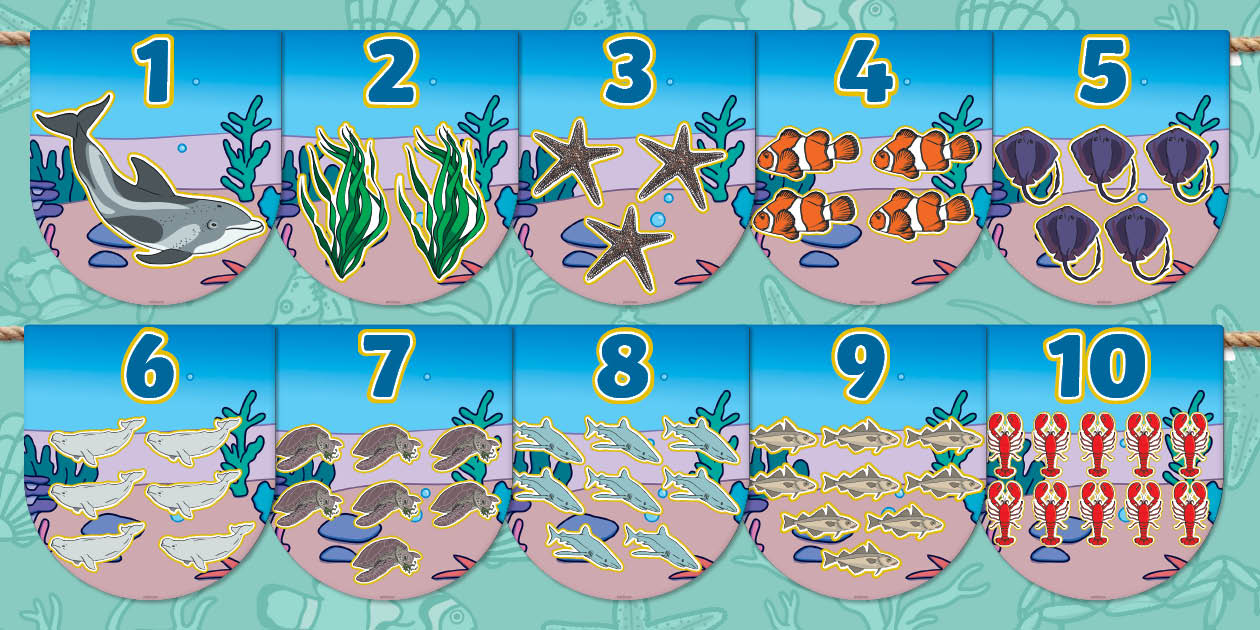 Under the Sea Themed Numbers 1-10 Display Bunting - Twinkl