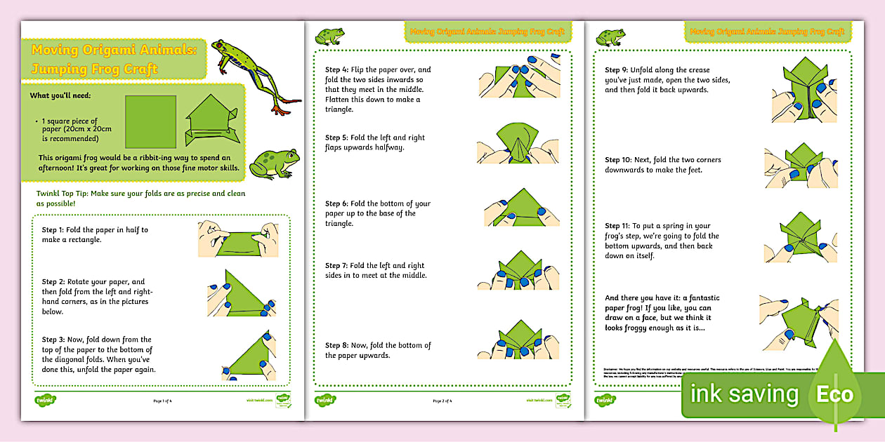 Moving Origami Animals: Jumping Frog Origami Craft | Twinkl