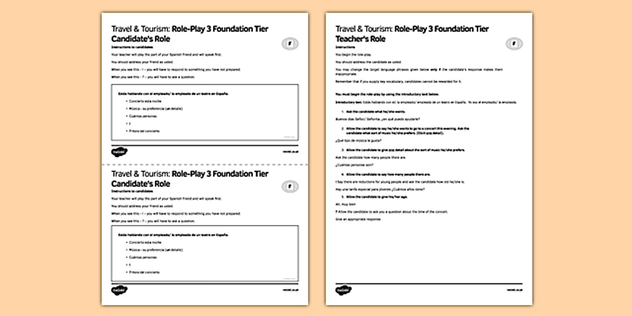 Viajes & Turismo 3 Juego de rol Foundation Tier - Twinkl