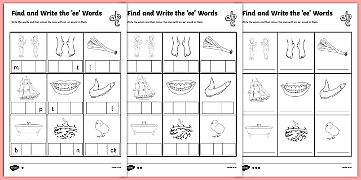 Editable Find and Write the ee Words Differentiated Worksheet Pack