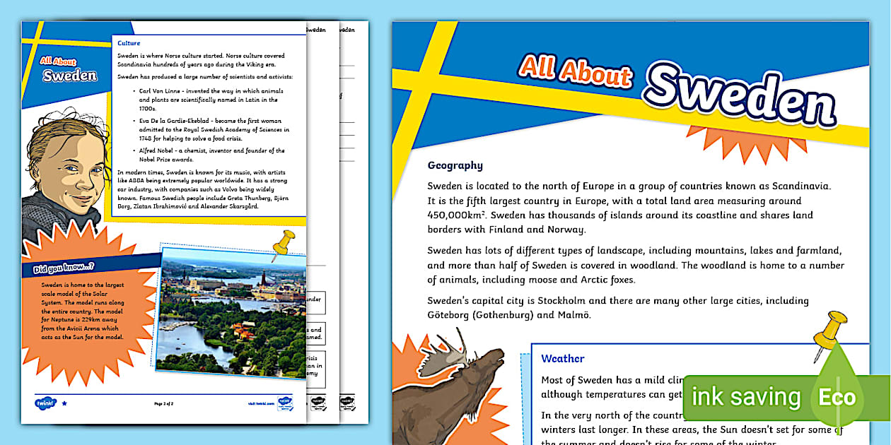 LKS2 All About Sweden Differentiated Reading Comprehension Activity