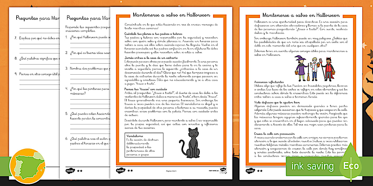 Comprensión Lectora: Mantenerse a salvo en Halloween