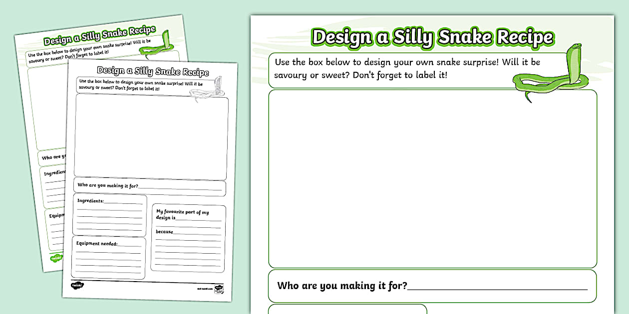 Design a Silly Snake Recipe (teacher made) - Twinkl