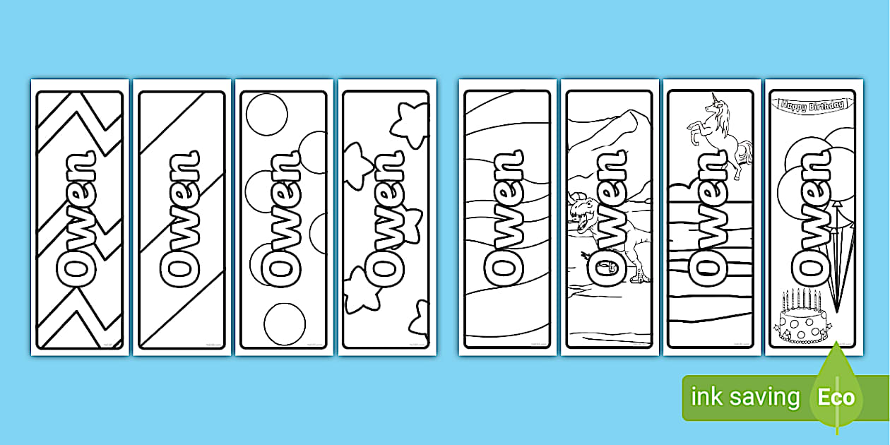 Owen Name Simple Colouring Bookmarks (Teacher-Made) - Twinkl