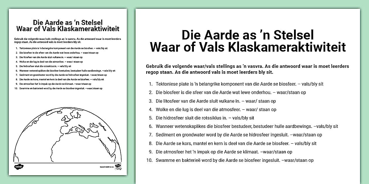 Die Aarde as 'n Stelsel klaskameraktiwiteit (teacher made)