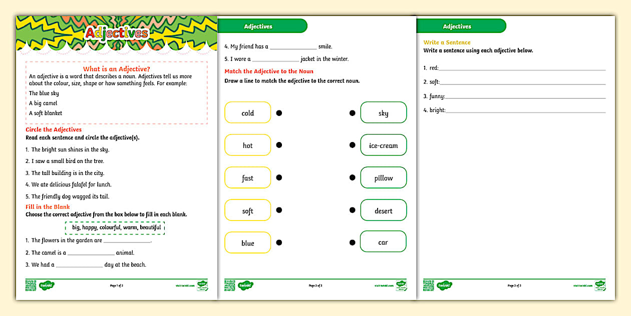 Adjectives Activity Sheet (teacher made) - Twinkl