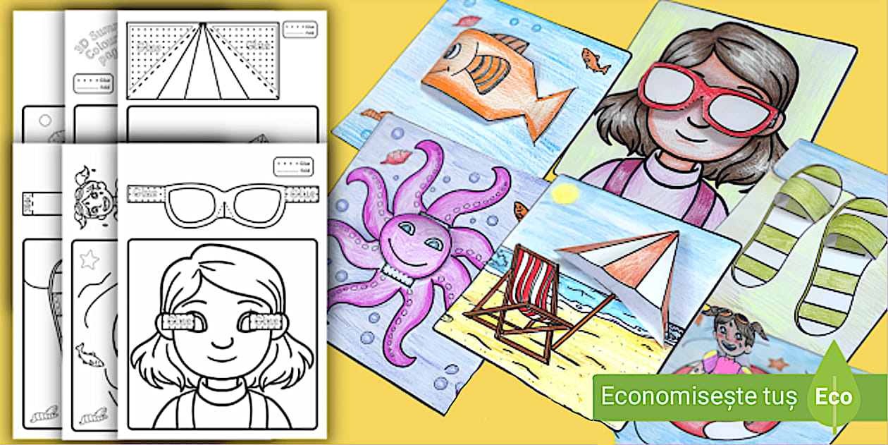Desene 3D de colorat | Vară | Twinkl RO (teacher made)