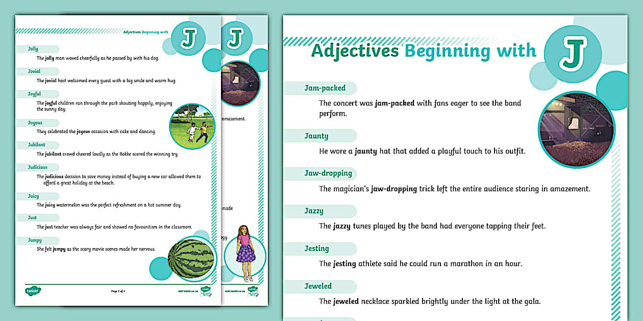 Adjectives Beginning with J Guide (teacher made) - Twinkl