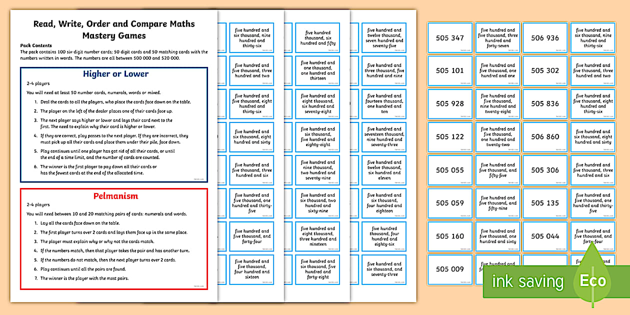 Editable Year 6 Read, Write, Order and Compare Maths Mastery Activity Game