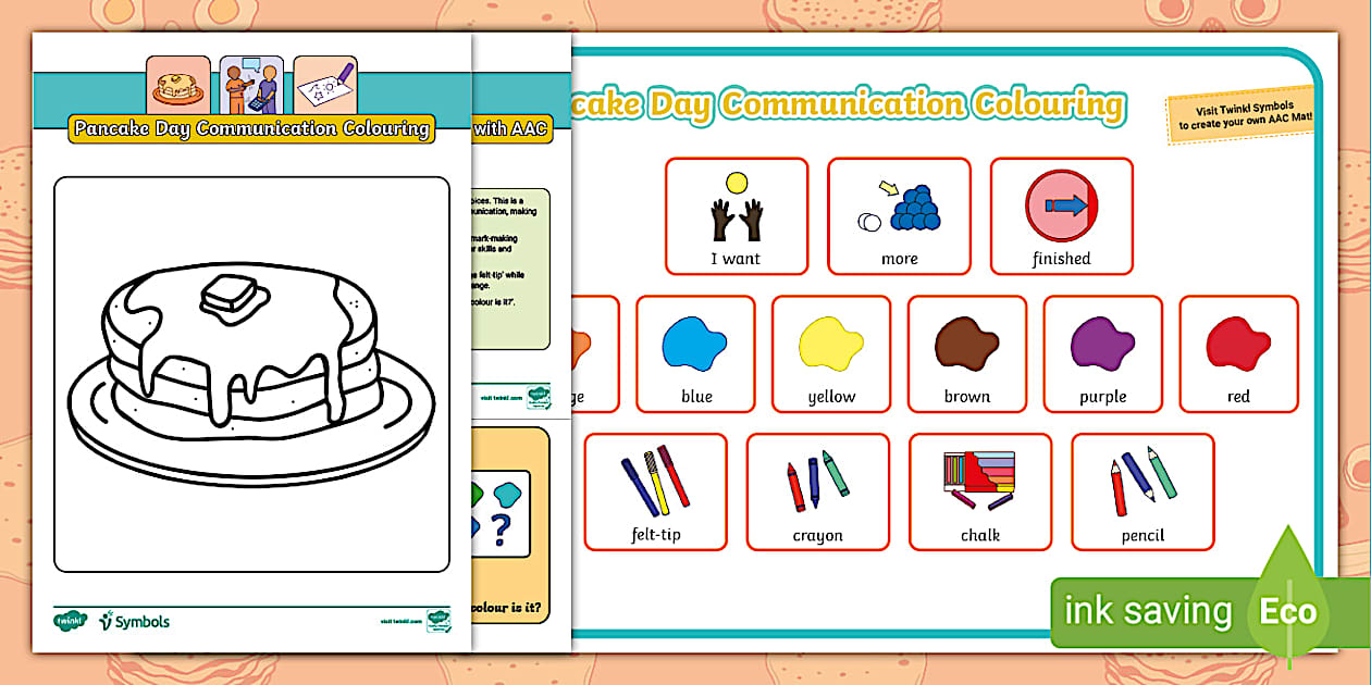 Twinkl Symbols: Pancake Day Communication Colouring Activity with AAC