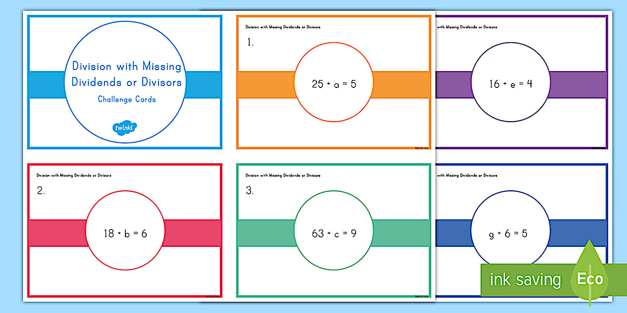 Division with Missing Dividends or Divisors Challenge Cards