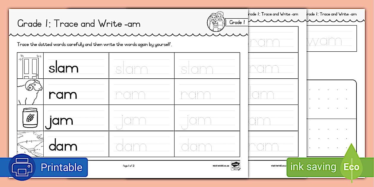 Grade 1Trace and Write -am (teacher made) - Twinkl