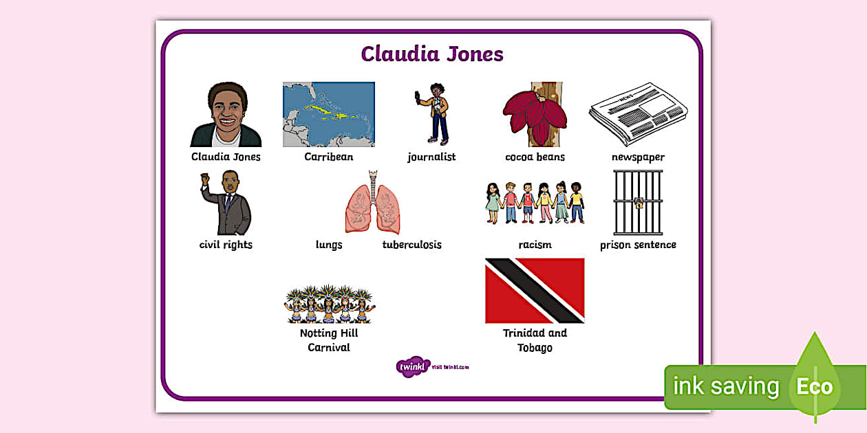 Claudia Jones Word Mat (teacher made) - Twinkl