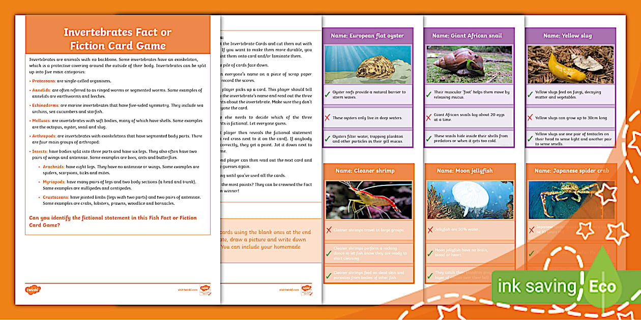 Invertebrates Fact or Fiction Card Game (teacher made)