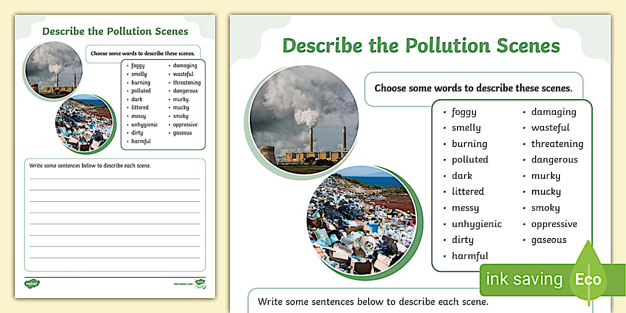 Describe the Pollution Scene Writing Activity KS2 Geography