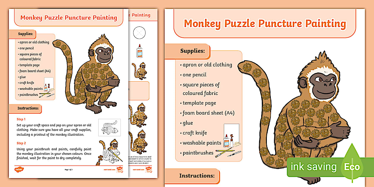 Monkey Puzzle Puncture Painting (teacher made) - Twinkl