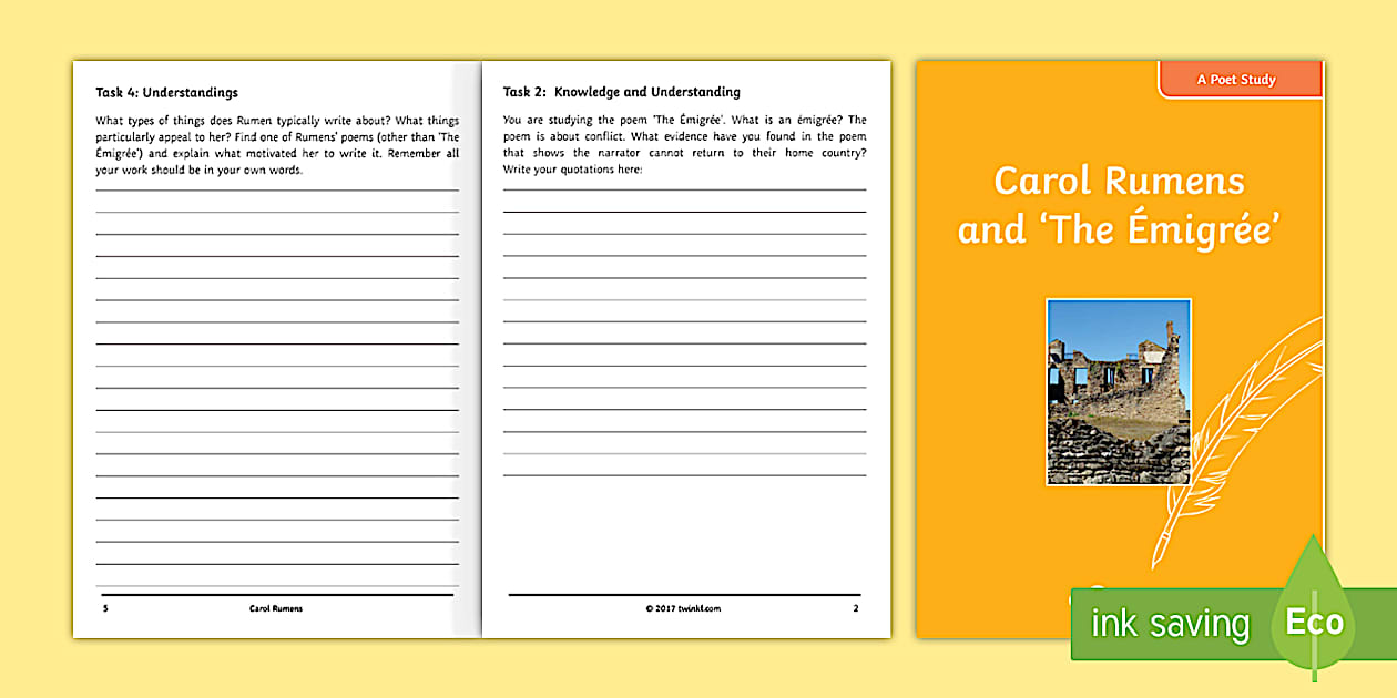 AQA Poetry: Carol Rumens - Guided Research Booklet - Twinkl