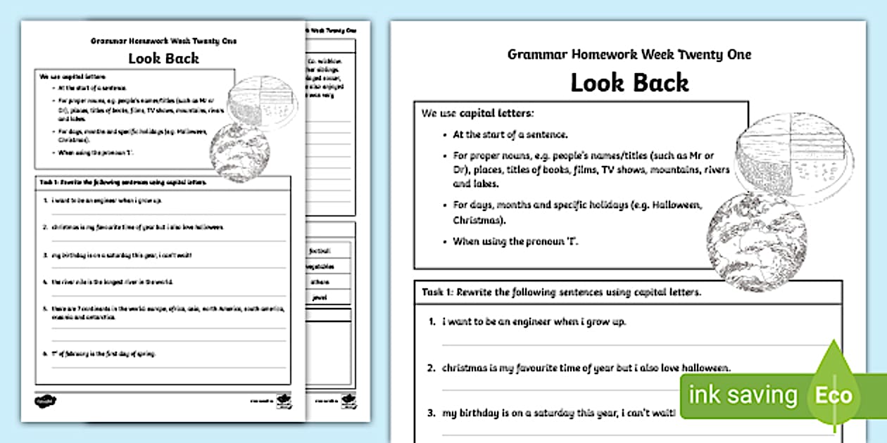 Grammar Homework Week Twenty-One (teacher made) - Twinkl