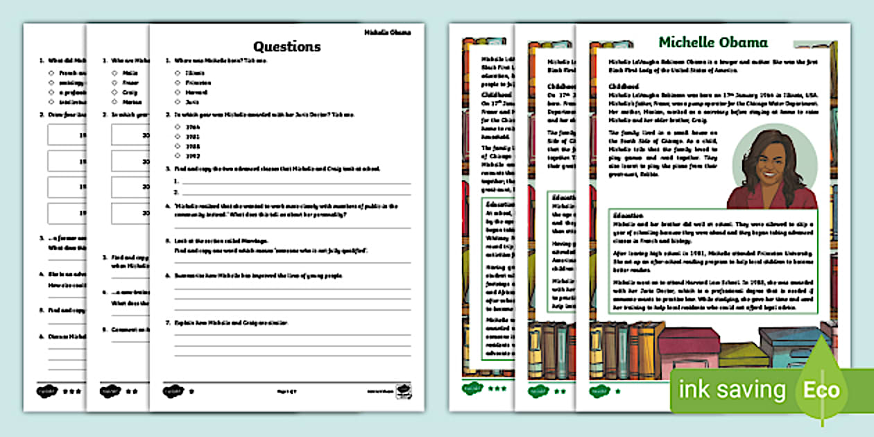 UKS2 Michelle Obama Differentiated Reading Comprehension Activity