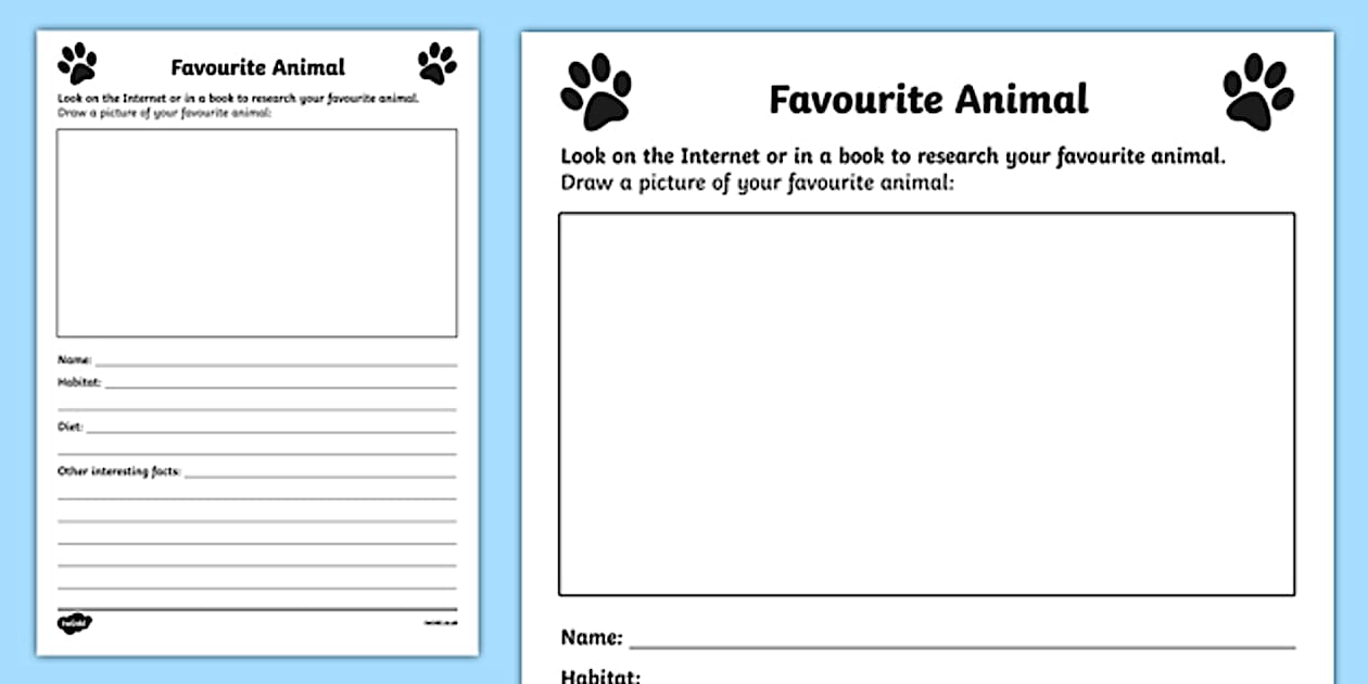 Favourite Animal Worksheet - Twinkl