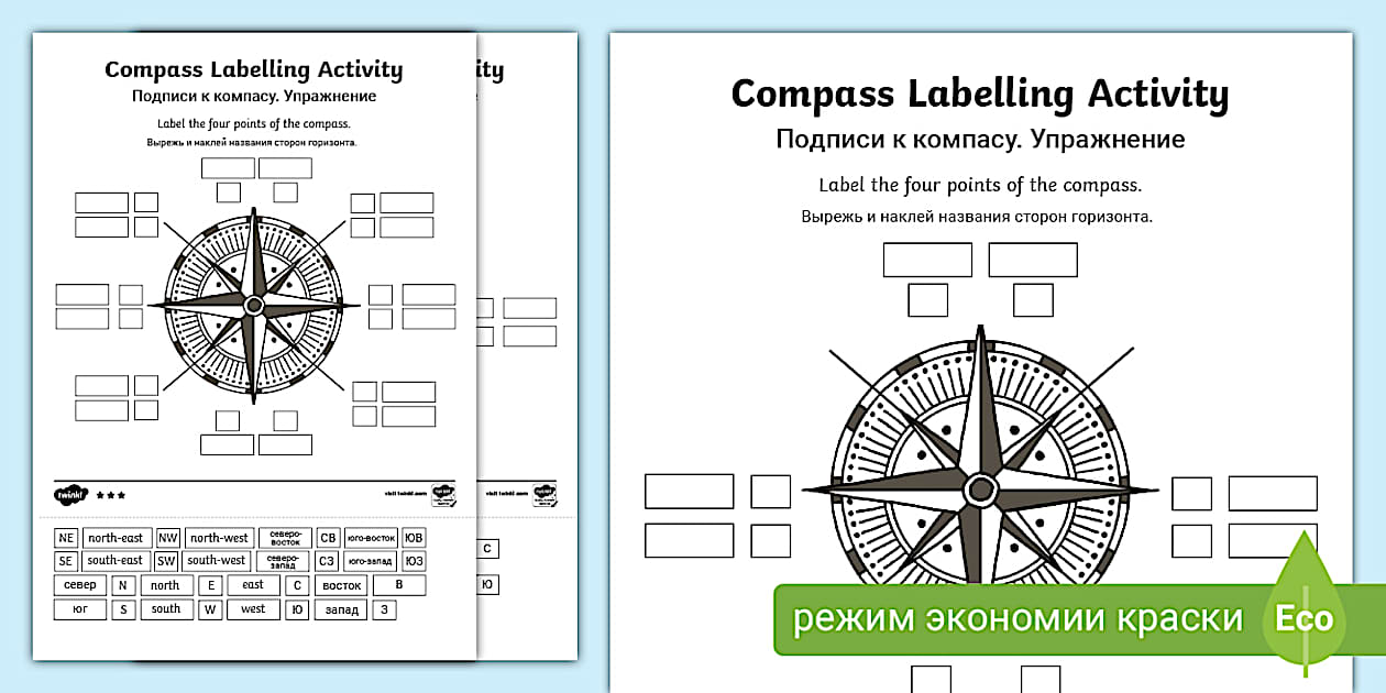 Compass Labelling Activity Russian Translation - Twinkl