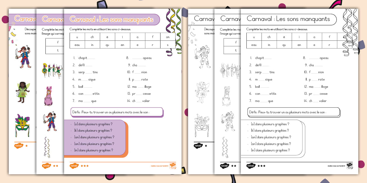 Activité de phonologie de Carnaval : les sons manquants