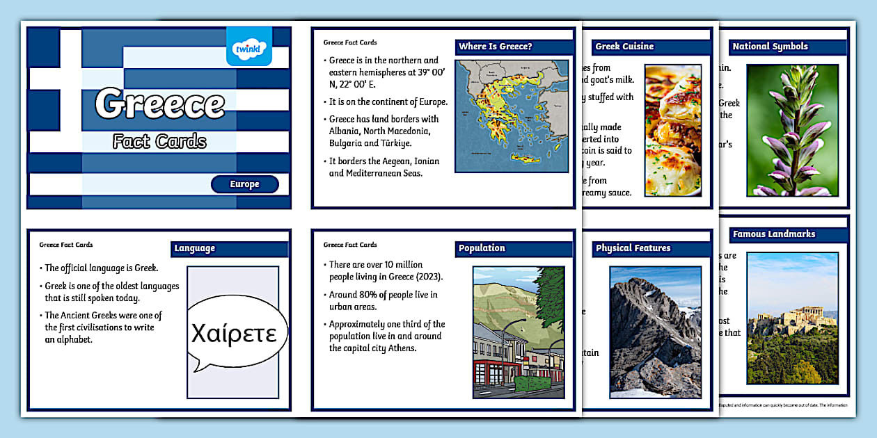 KS2 Greece Fact Cards - Geography - Europe - Twinkl