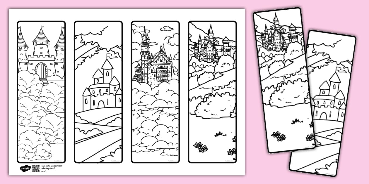 Castles Colouring Bookmarks - Twinkl Bookmarks - Twinkl