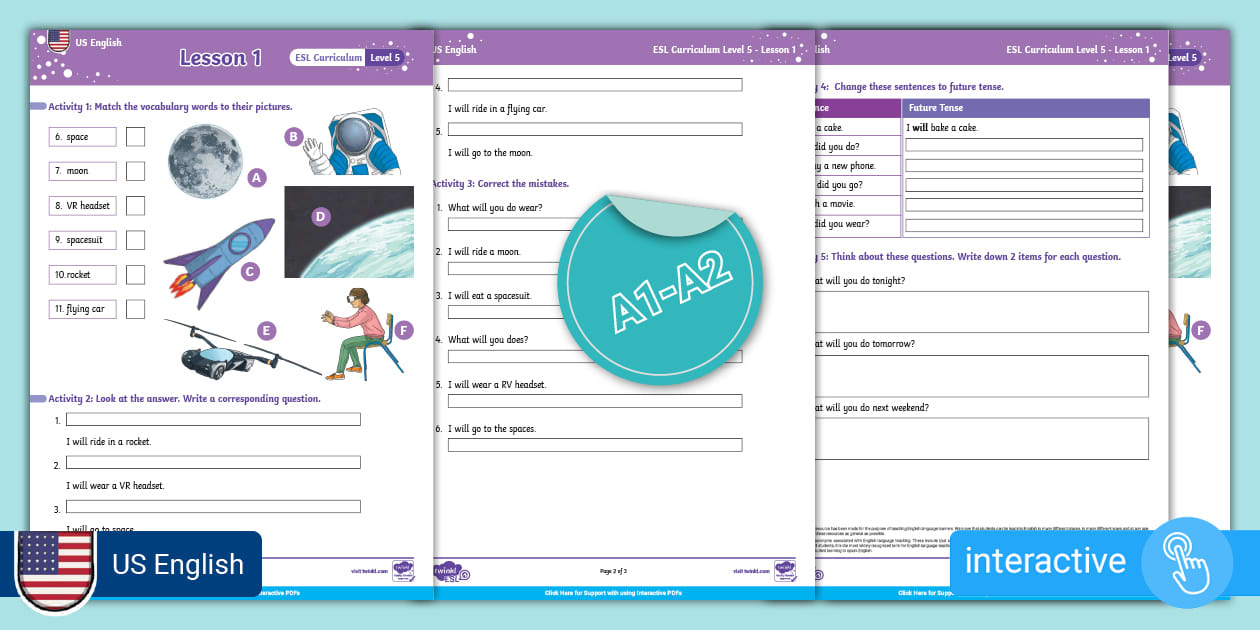 ESL Level 5 Lesson 1 Activity Sheet on Twinkl - Twinkl
