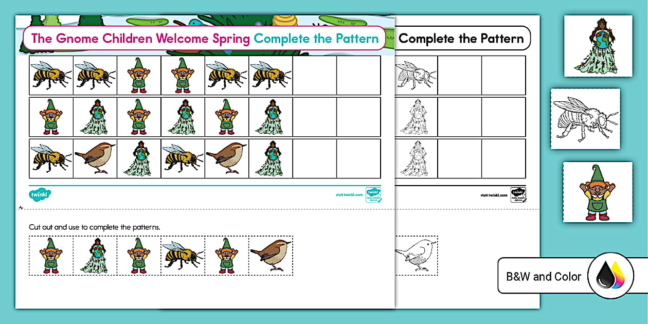 The Gnome Children Welcome Spring Complete the Pattern Worksheet
