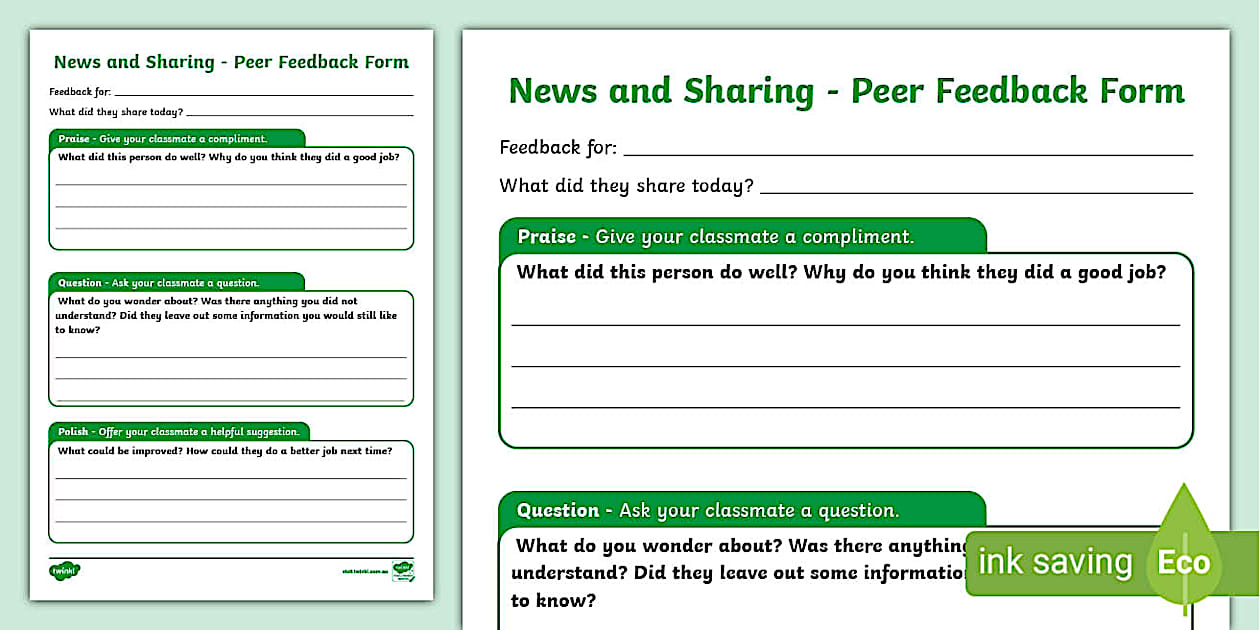 News and Sharing Feedback Worksheet | F-2 English | Twinkl