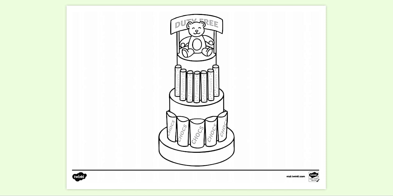 Duty Free Stand Colouring Sheet | Colouring Sheets - Twinkl