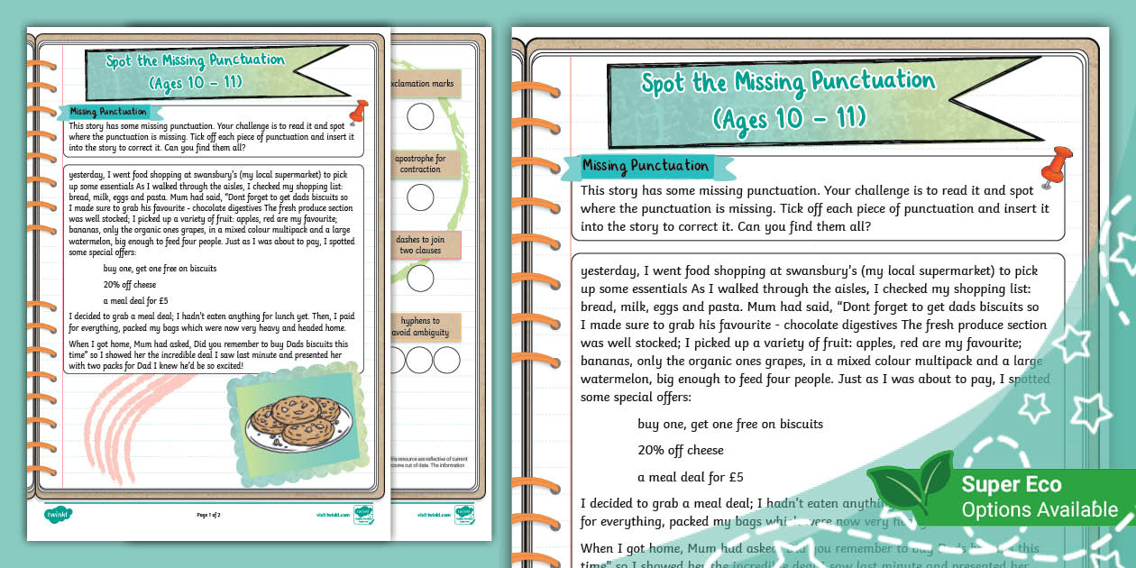 *NEW* Spot the Missing Punctuation (Ages 10 - 11)